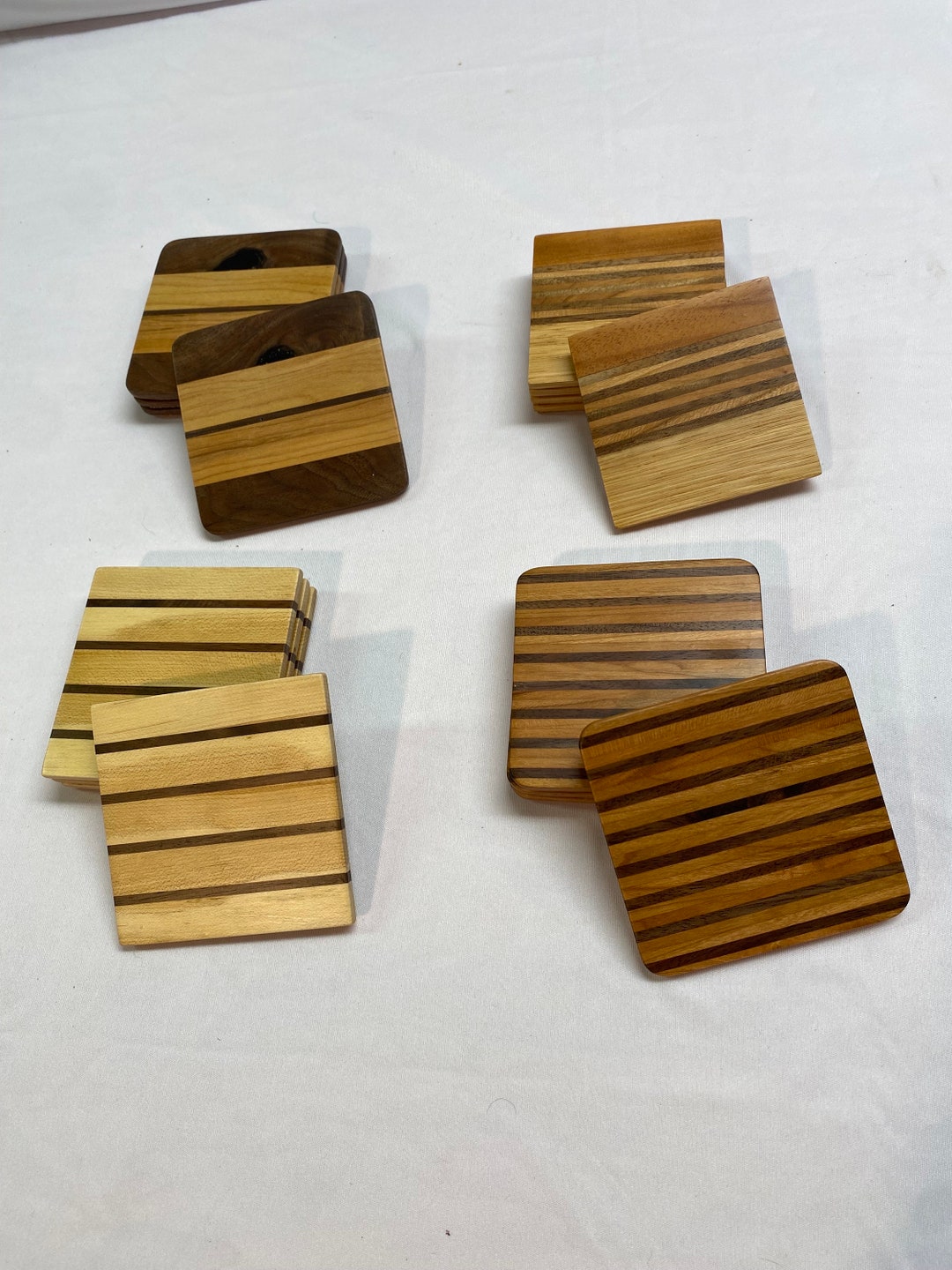 Solid Hard Wood Edge Grain Strip Coasters - Etsy