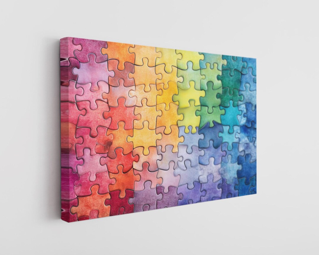 Autism Awareness Wall Art: Rainbow Puzzle Design - Stretched Canvas - Etsy