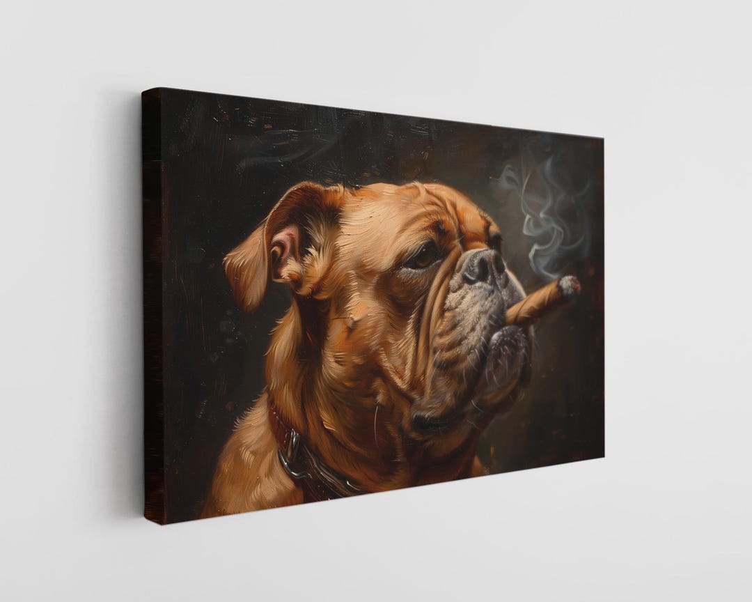 Bulldog Cigar Wall Art: Sophisticated Dog Canvas for Lounge - Etsy