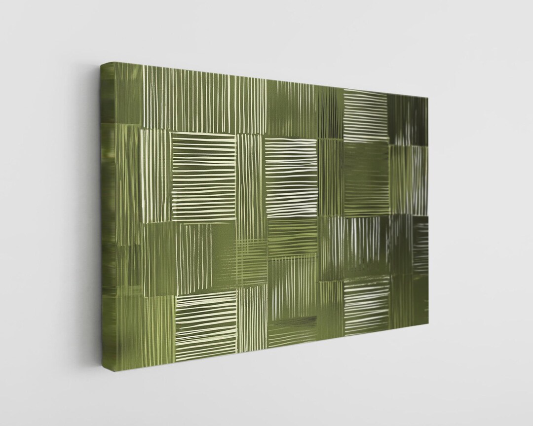 Olive Green Cross Hatching Pattern on High-quality Canvas Print ...