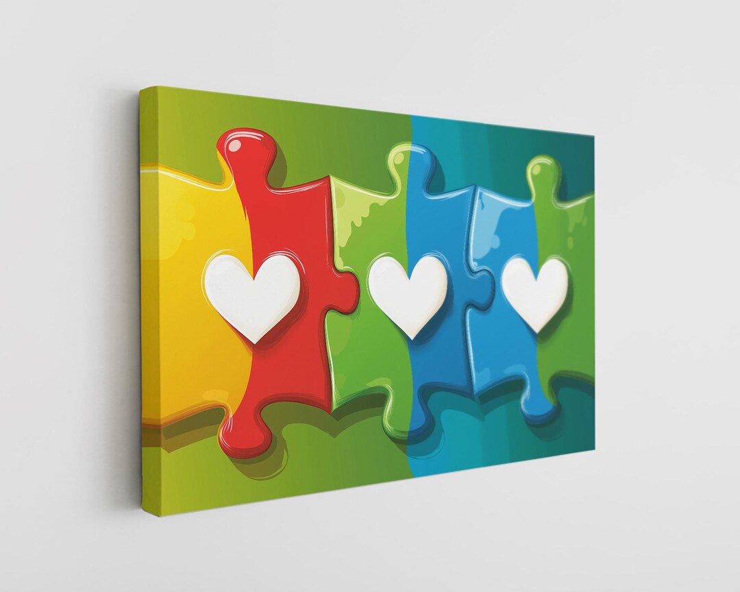 Colorful Heart Puzzle Wall Art: Vibrant Autism Awareness Canvas - Etsy