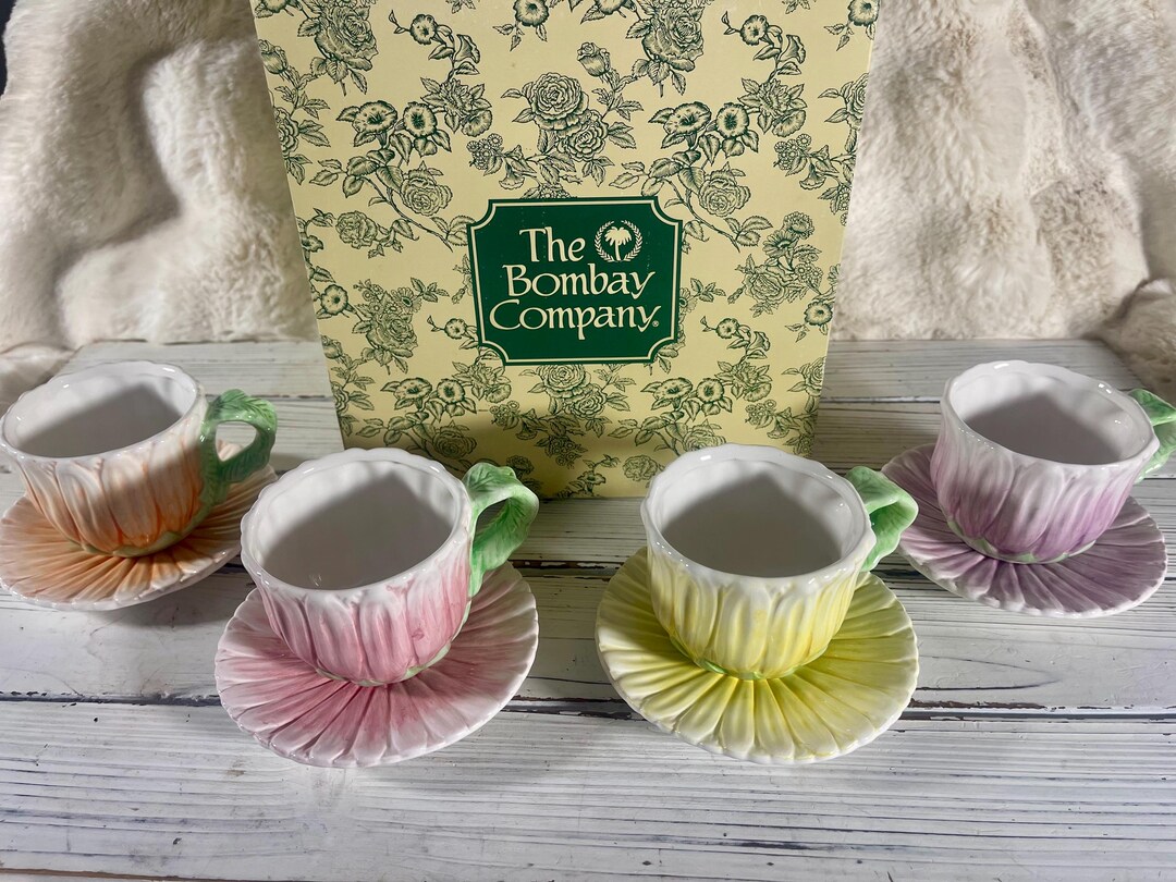 Vintage 1994 Bombay Gerber Daisy Flower Cups and Saucers Set of 4 ...