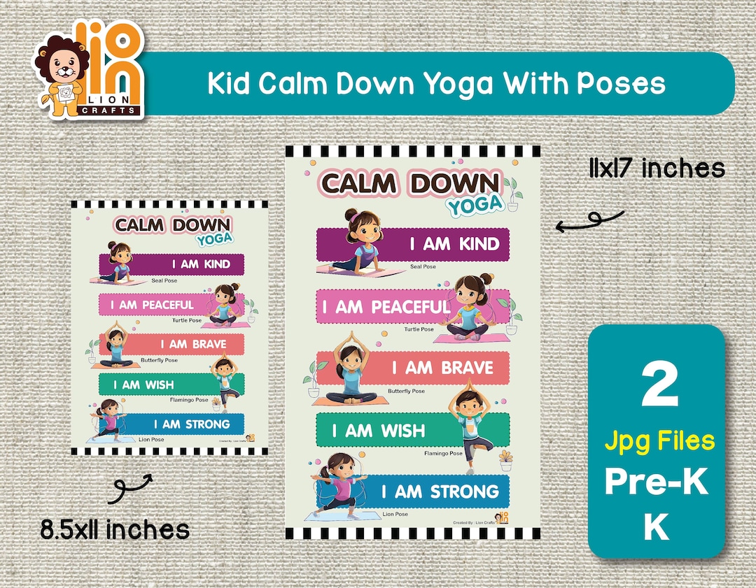 Kids Yoga Poster Kid Calm Down With Poses for Children Exercise ...