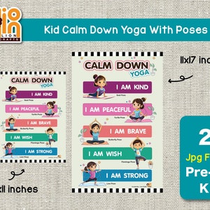 Kids Yoga Poster Kid Calm Down With Poses for Children Exercise ...