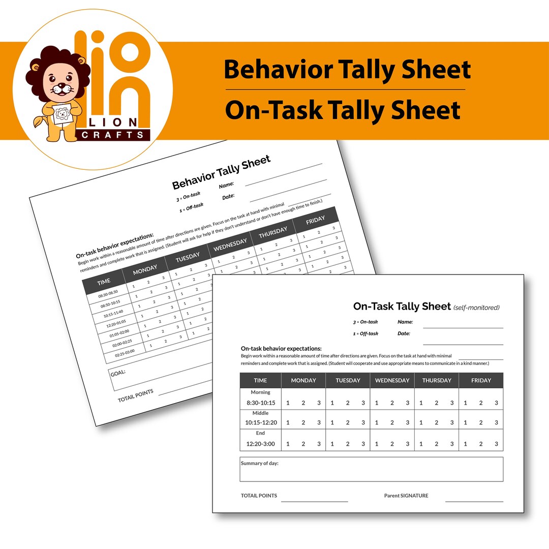 On-task Sheet & Tally Behaviortask Sheet - Etsy