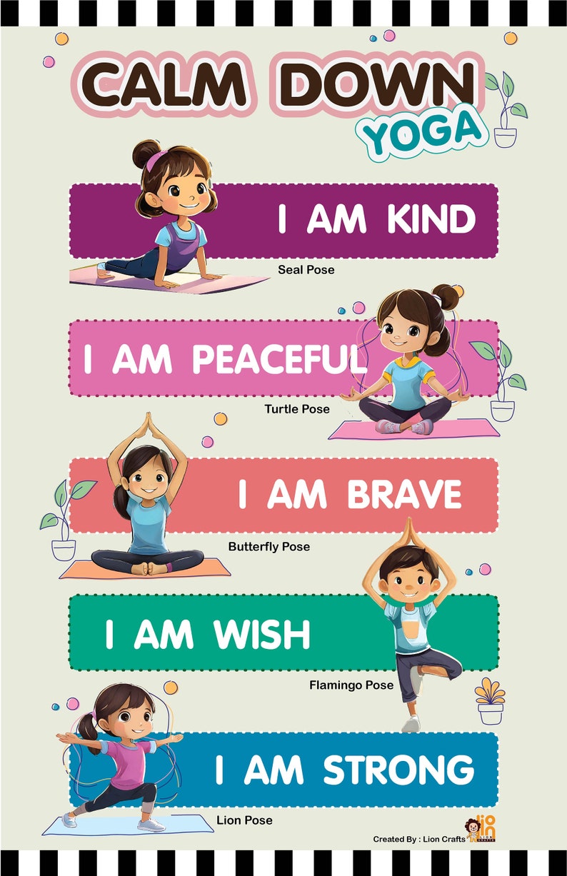 Kids Yoga Poster Kid Calm Down With Poses for Children Exercise ...