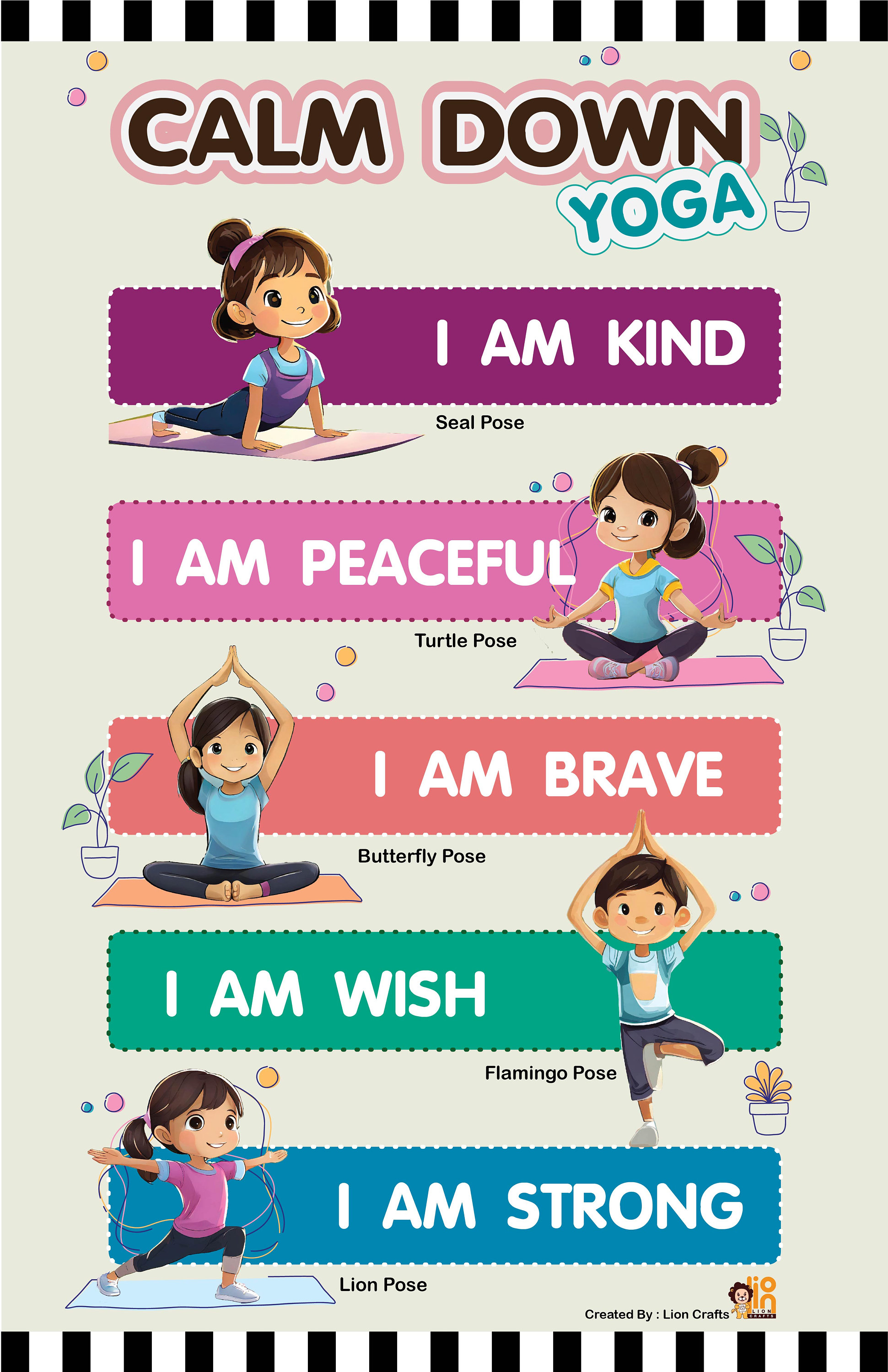 Kids Yoga Poster Kid Calm Down With Poses for Children Exercise ...