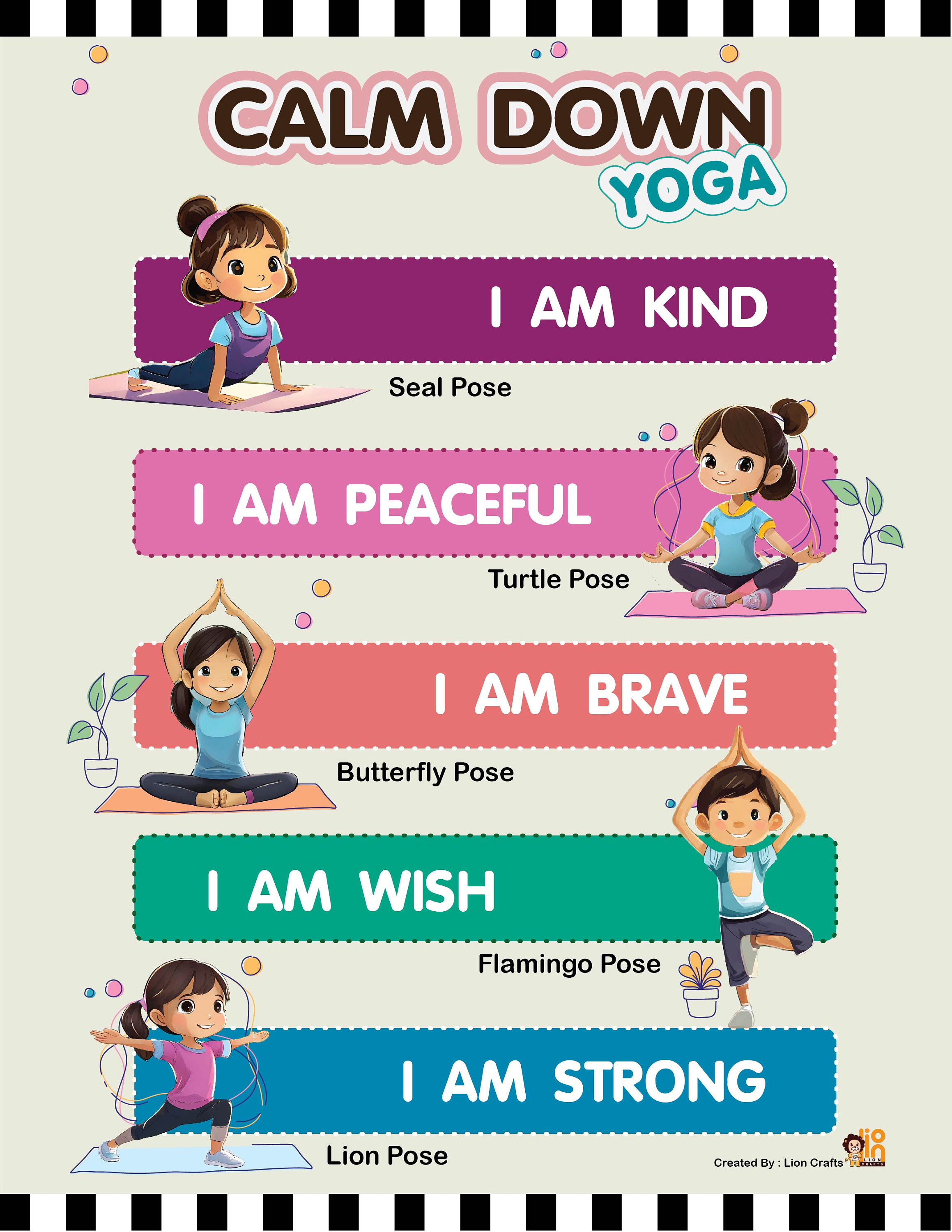 Kids Yoga Poster Kid Calm Down With Poses for Children Exercise ...