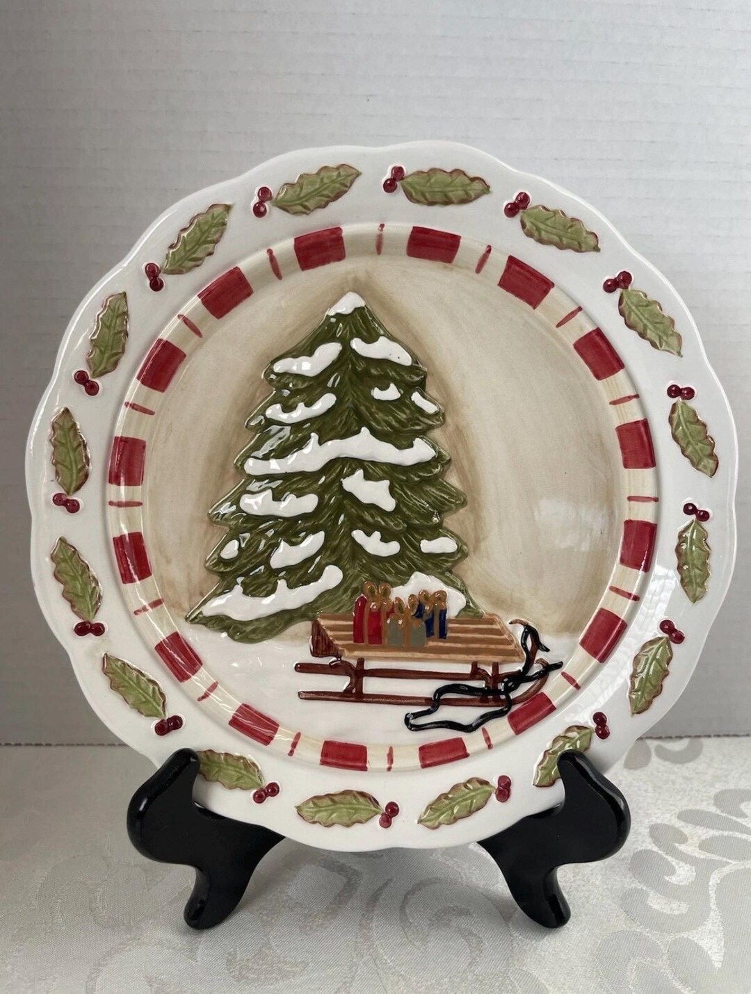 Vintage Mercuries Christmas Tree Decorative Engraved Salad Plate & Wood ...