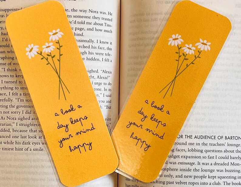 Yellow Floral Bookmark – "a Book a Day Keeps Your Mind Happy" - Etsy