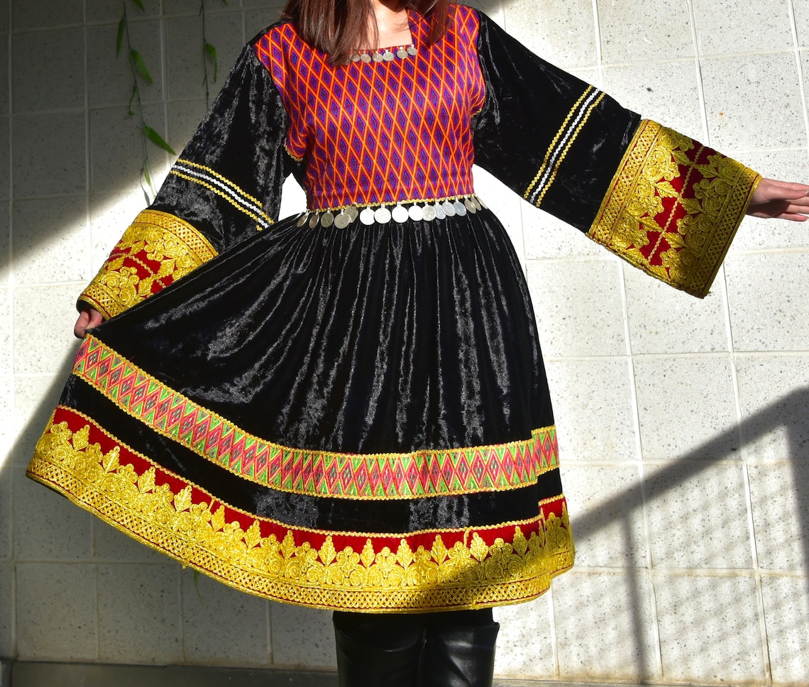 Afghan Black Tribal Kuchi Bakhmal Dress With Hand Knotted Yakhan - Etsy