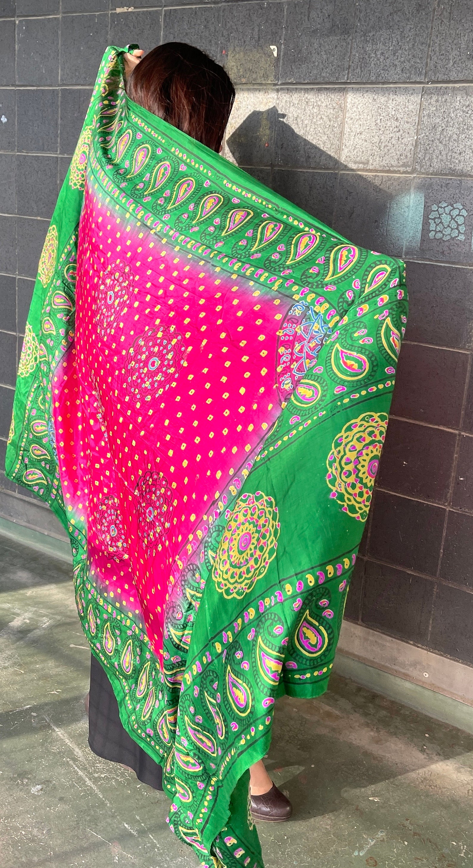 Afghan Traditional Style Shawl, Green and Pink Traditional Style Shawl ...