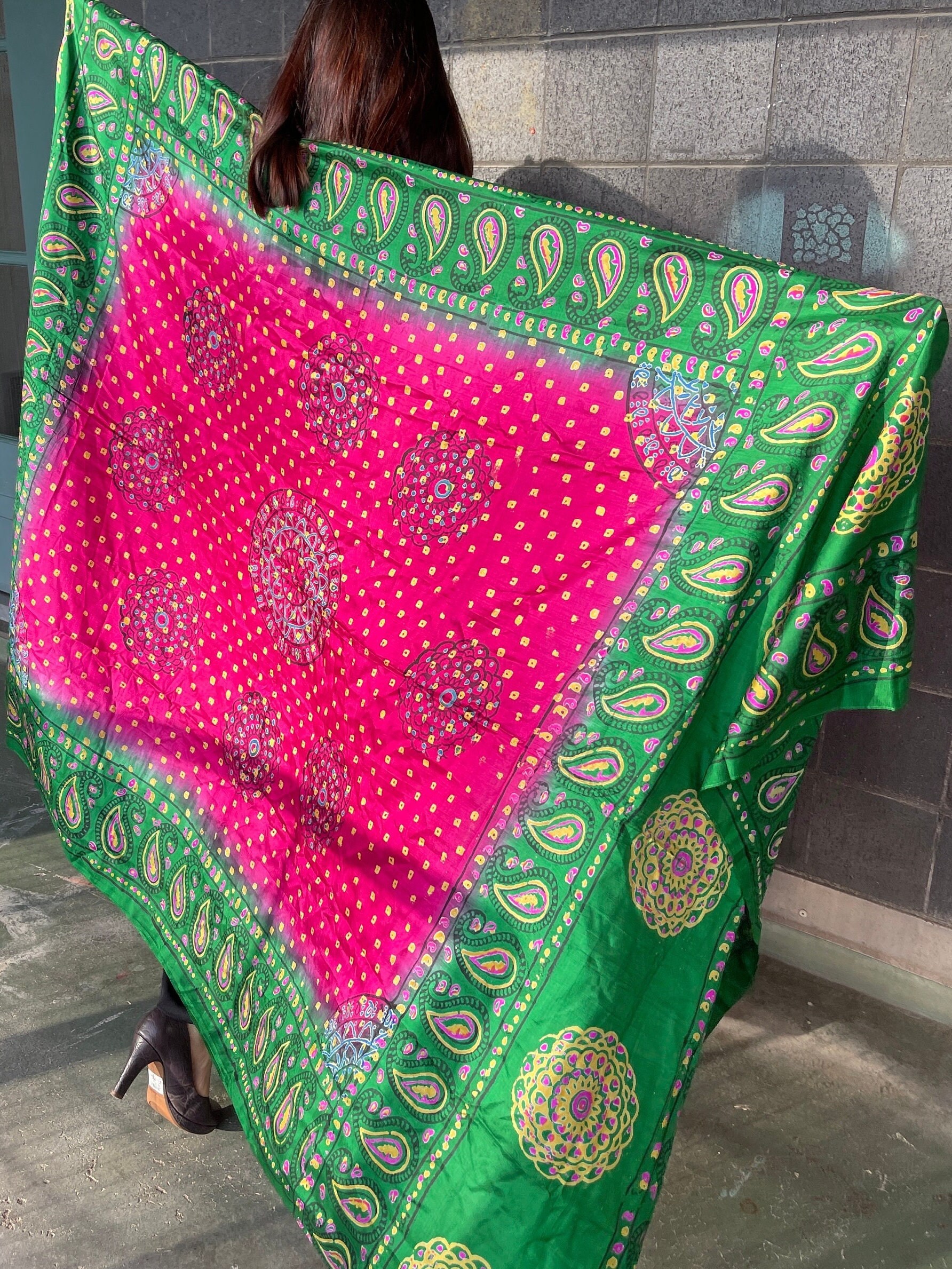 Afghan Traditional Style Shawl, Green and Pink Traditional Style Shawl ...