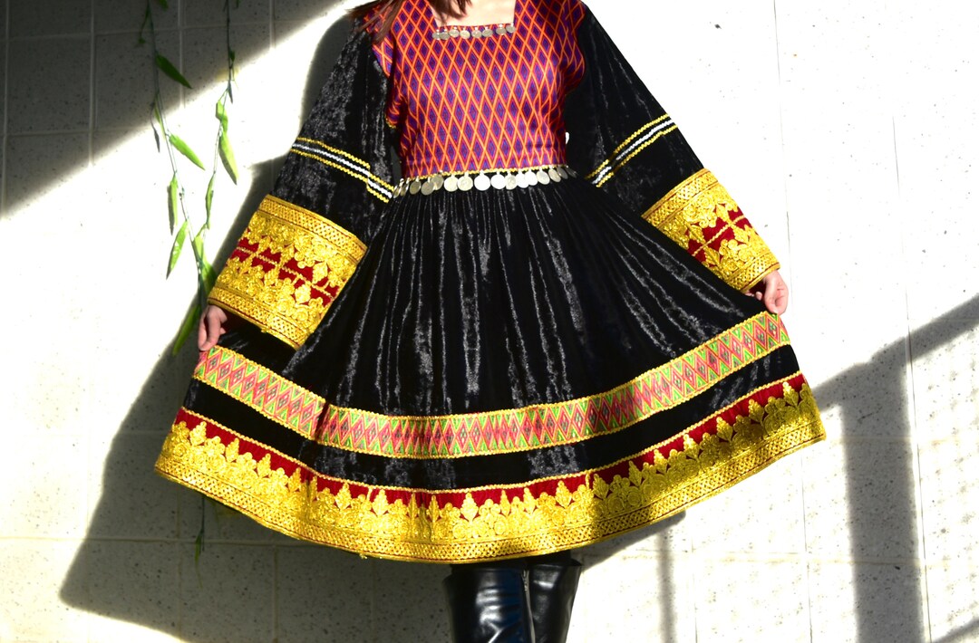 Afghan Black Tribal Kuchi Bakhmal Dress With Hand Knotted Yakhan - Etsy