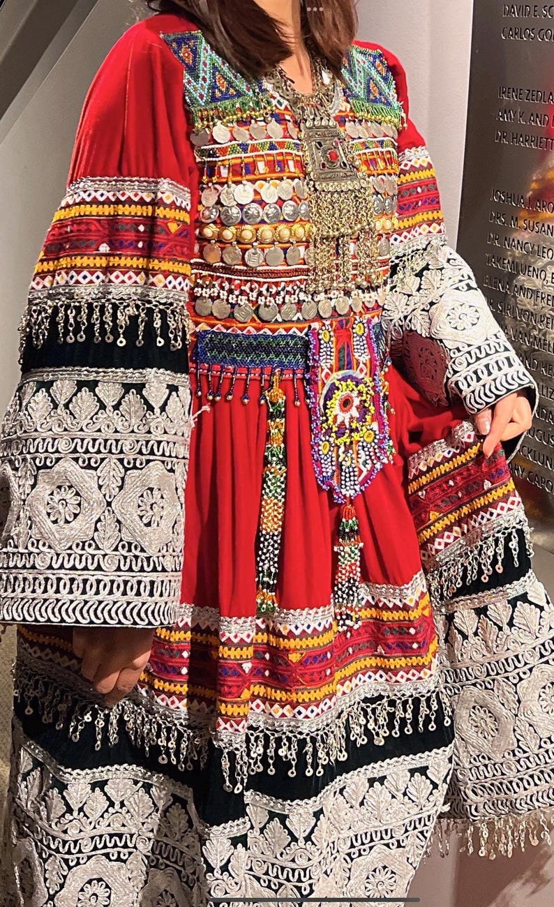 Afghan Red Tribal Kuchi Bakhmal Dress - Etsy