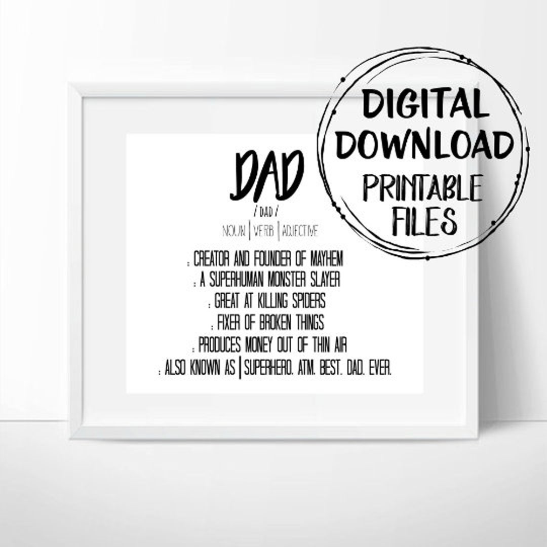 Dad Printable - Dad Definition - Definition of Dad - Fatherhood - Funny ...