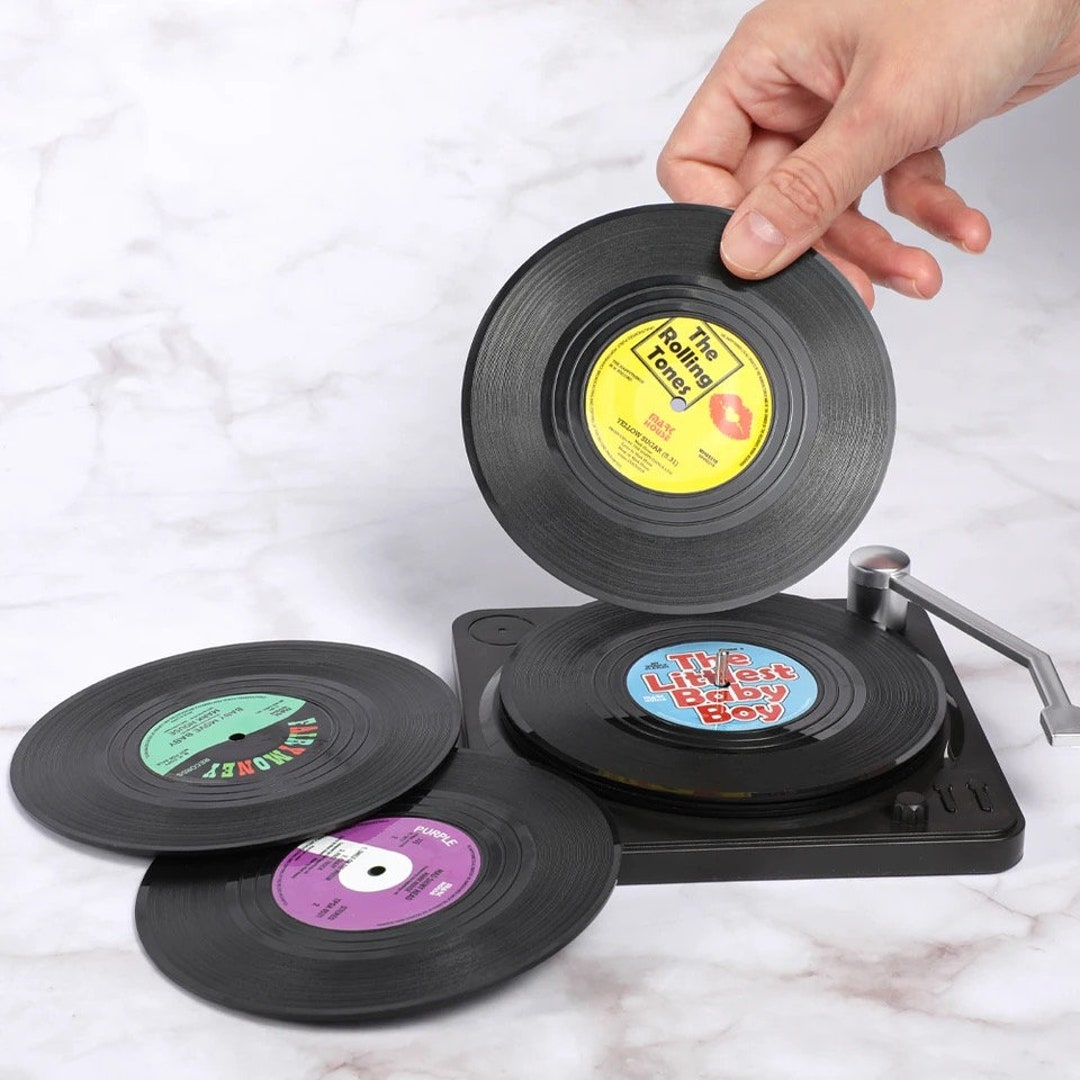 Retro Vinyl Record Coaster Set - Etsy