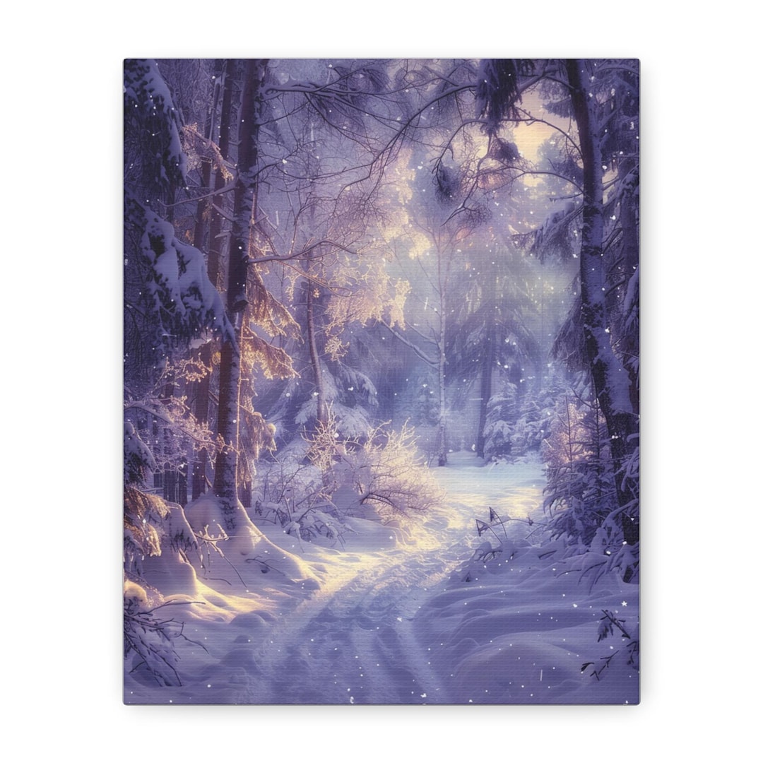 Snowy Forest Path Wall Art 8x10 Canvas, Winter Woodland Print, Magical ...