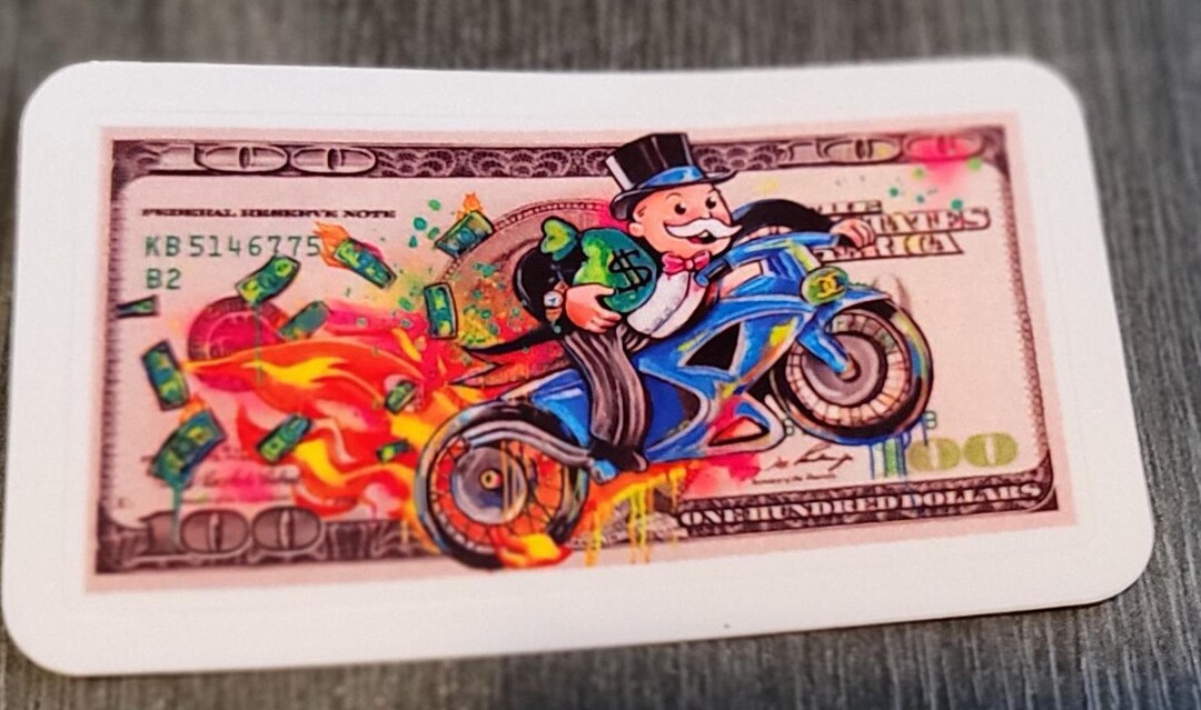 Monopoly Man Graffiti Motorcycle Sticker on 100 Bill Sublimation ...