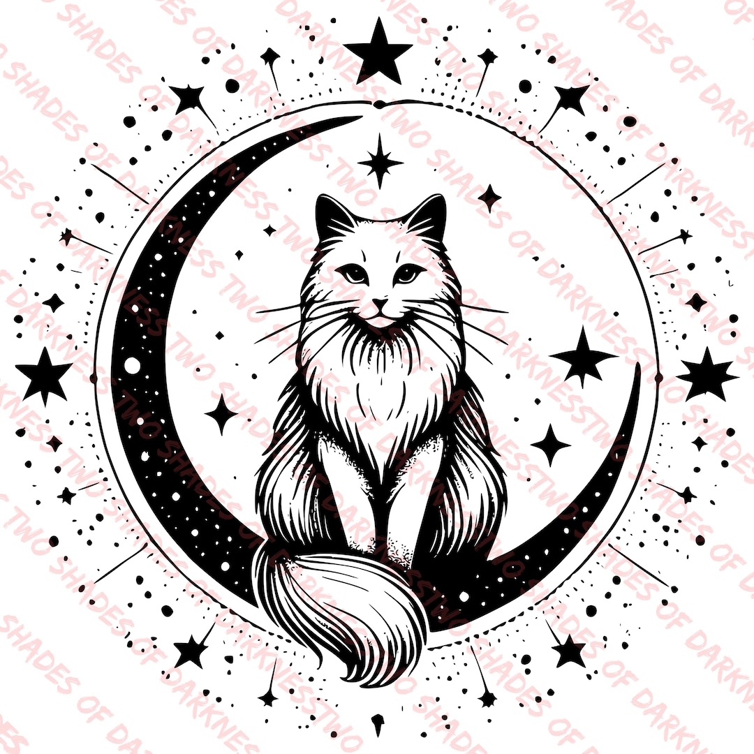 Cat With Star Digital Design, Cat Png, Animal Clipart, Celestial Cat ...