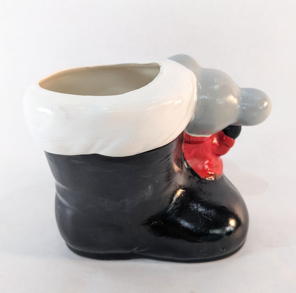Vintage Ceramic Hand Painted Black Santa Boot With Christmas Mouse ...
