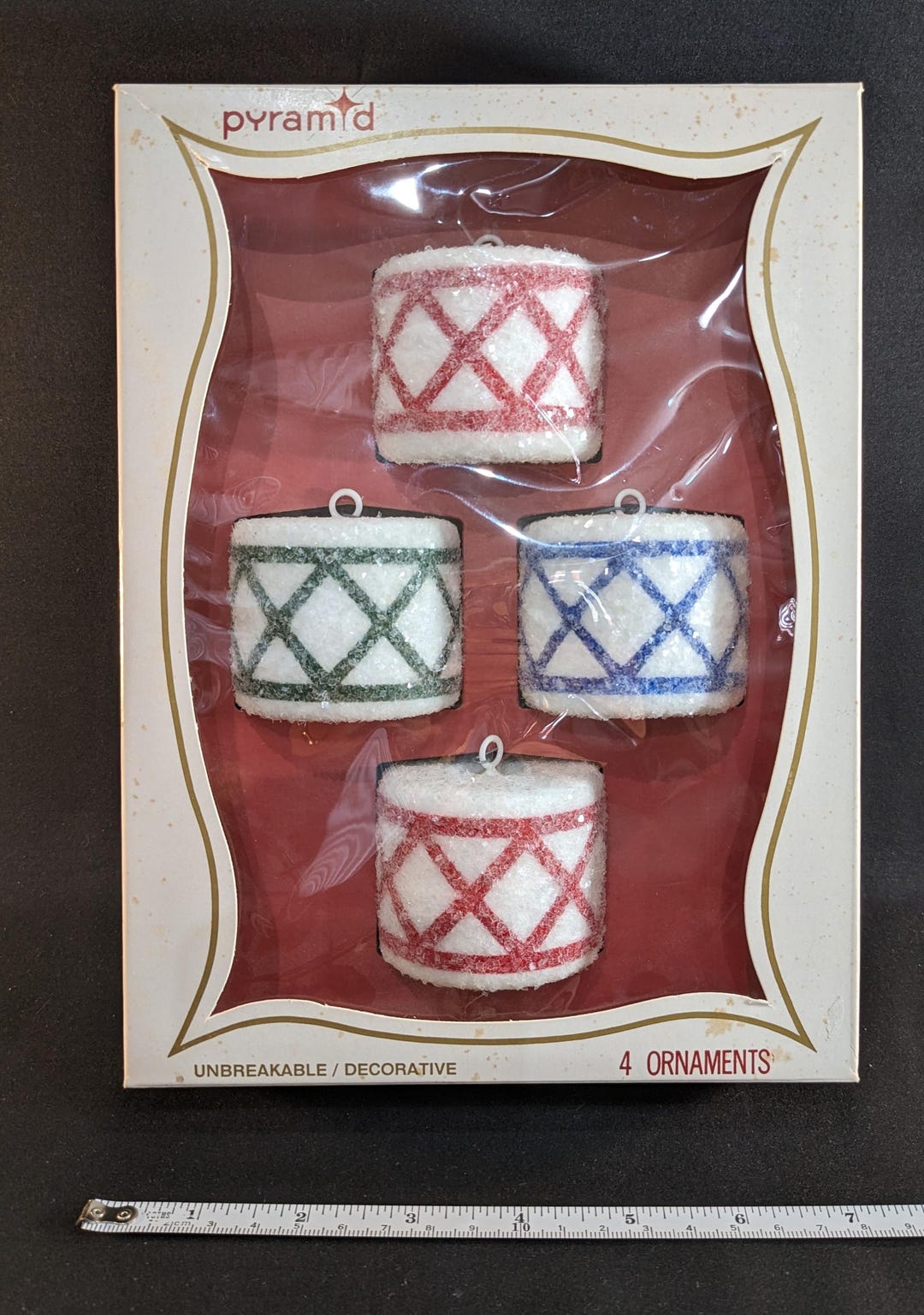 Vintage Pyramid Drum Christmas Ornaments - Sugar Coated Set of 4 - Etsy