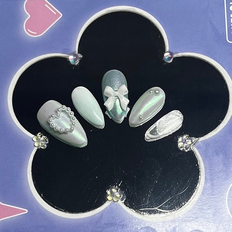 Coquette Sage Nails | Valorant Sage Inspired Nails | Gel Nails | - Etsy