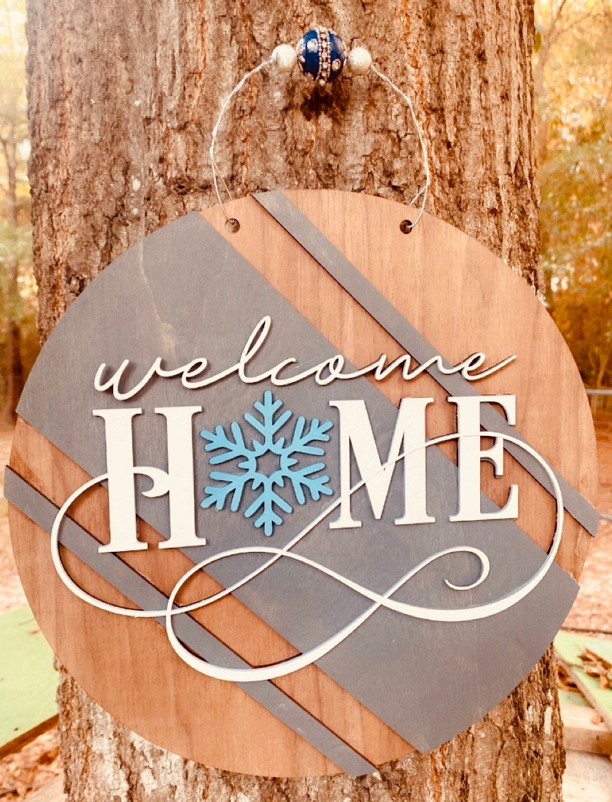 Welcome Door Hanger Snowflake Winter Decor Holiday Cheer Door - Etsy