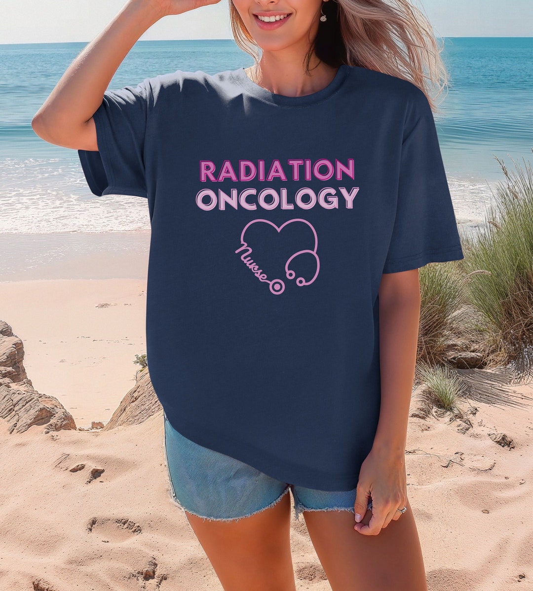Radiation Oncology Nurse Shirt: Comfort Colors Tee, Stethoscope Heart ...