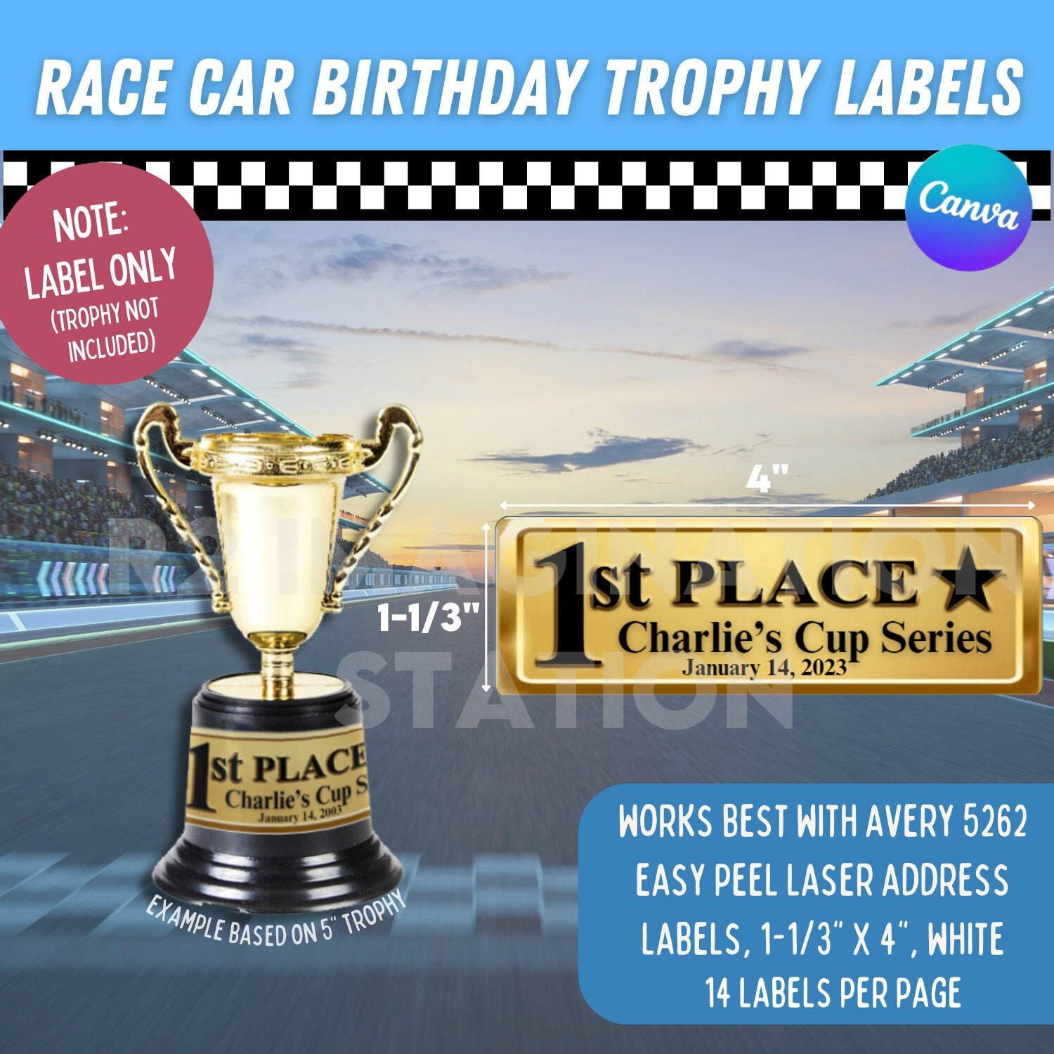 1st Place Trophy Racing Car Labels | Editable | Racing Race Car ...