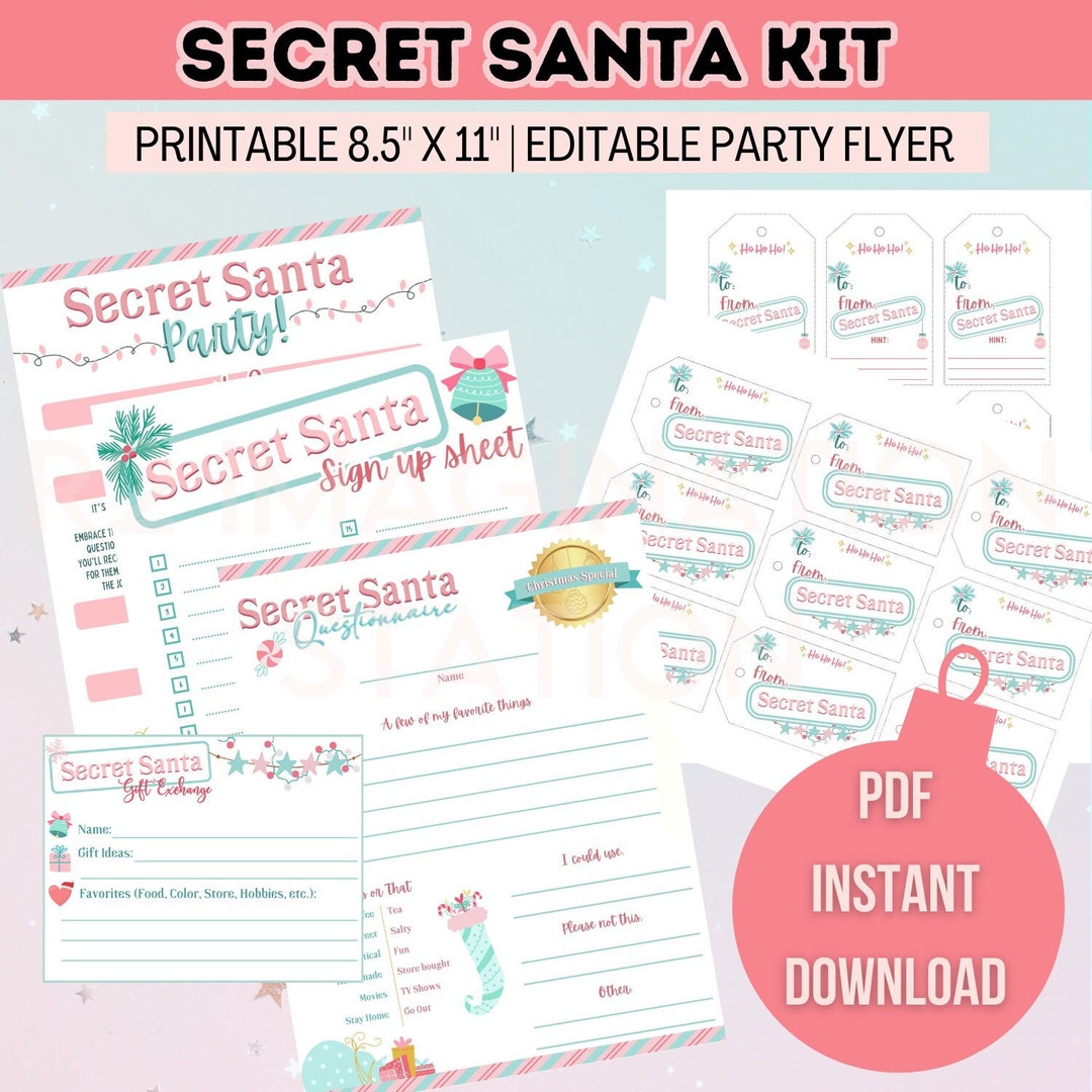 Boho Pastel Pink Secret Santa Questionnaire Holiday Gift Exchange ...
