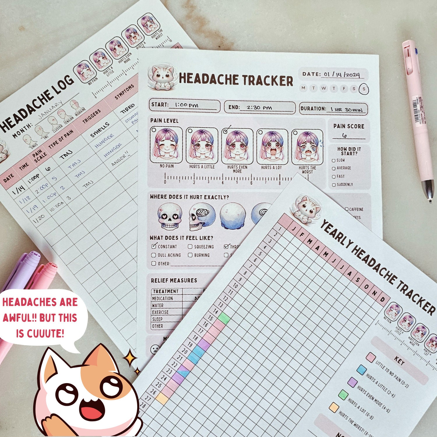 Youth-friendly Headache Tracker: Simplified for Young Minds | Kawaii ...