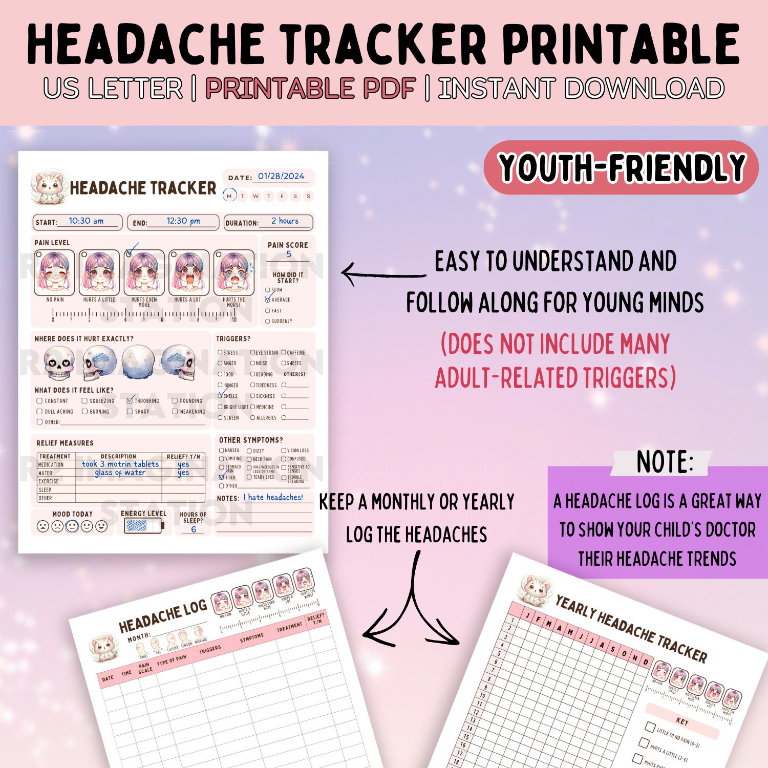 Youth-friendly Headache Tracker: Simplified for Young Minds | Kawaii ...