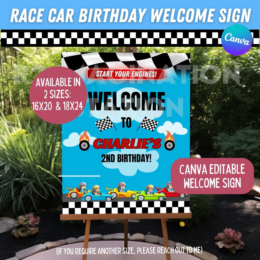 Racing Birthday Welcome Sign | Editable | 16 X 20 | 18 X 24 | Race Car ...