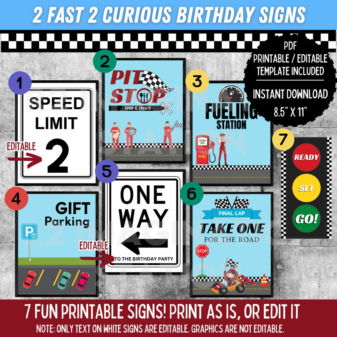 Racing Birthday Party Signs Set of 7 | Editable & Printable | 8.5 X 11 ...