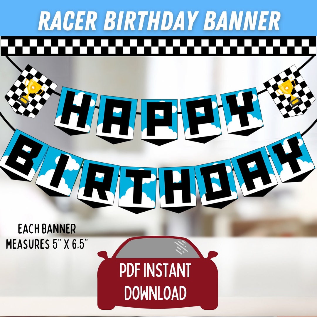 Racing Theme Happy Birthday Banner | Racer Car Birthday Party Decor | 2 ...