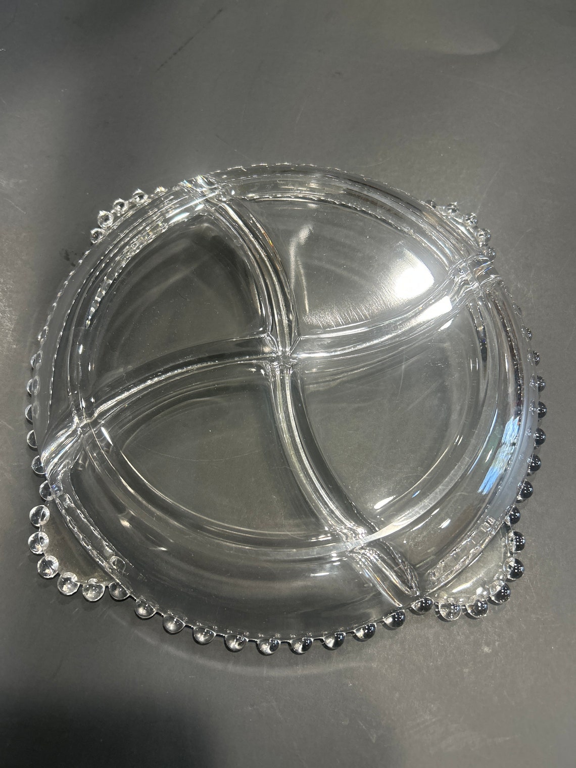 Vtg Imperial Glass Candlewick Pattern 8.5” 4 Part Divided Glass Relish ...