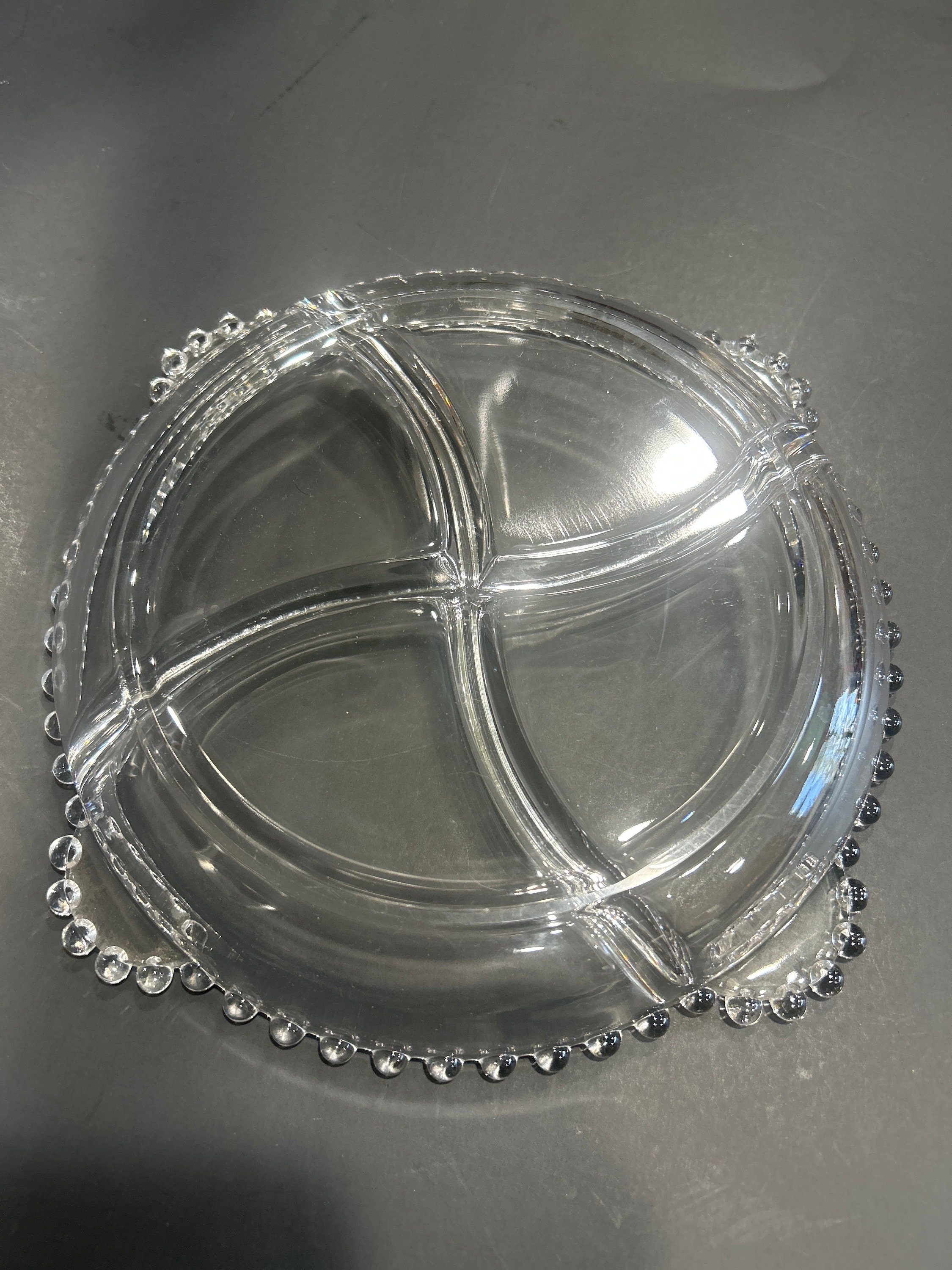 Vtg Imperial Glass Candlewick Pattern 8.5” 4 Part Divided Glass Relish ...