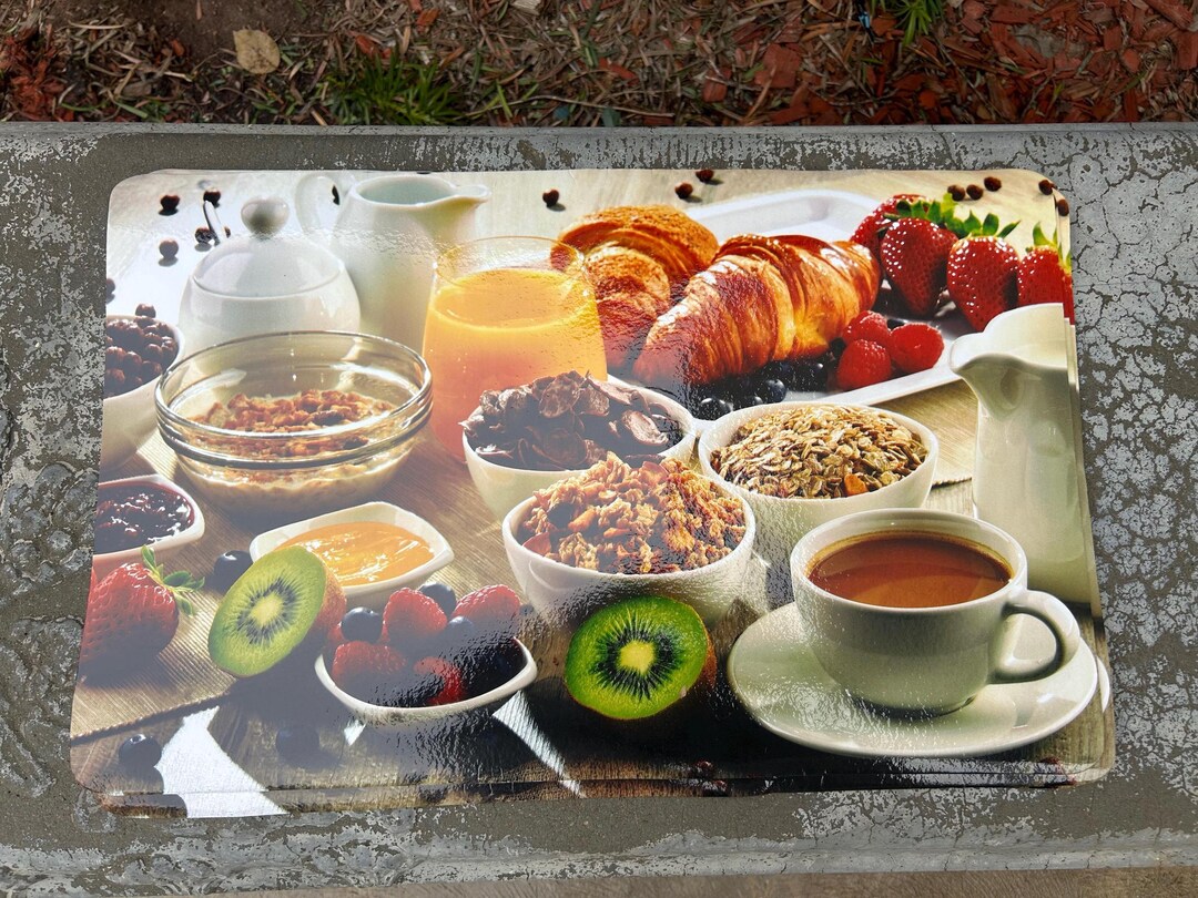 4 Life Like Food Placements W Coffee, Berries,orange Juice, Croissants ...