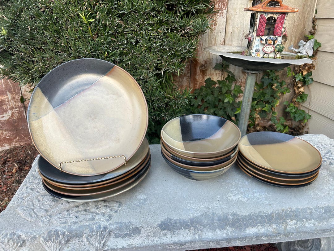 Sango Gold Dust Black Dish Lot Dinner Plates, Salad Plates & Cereal ...