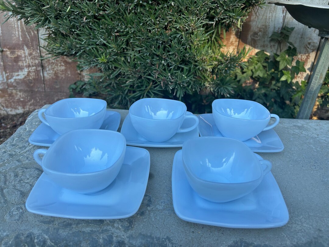 Vintage 1950s Fire King Azurite Square Baby Blue Tea Cup and Saucers ...