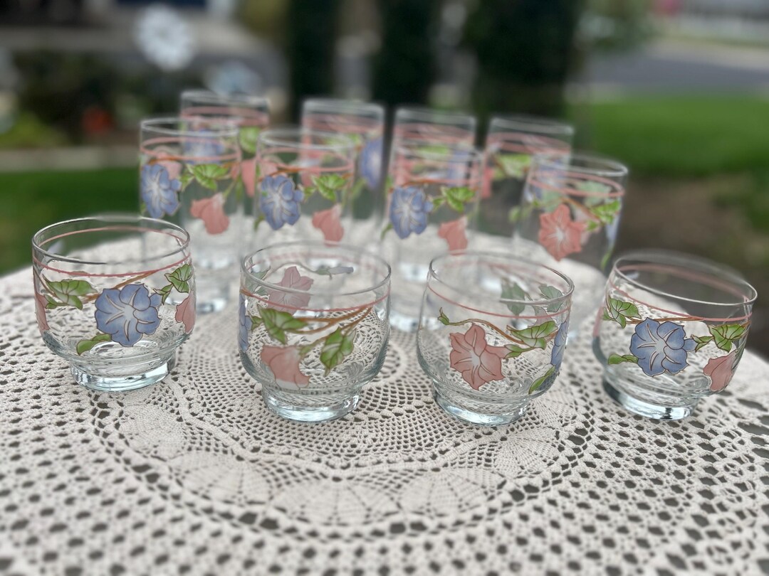 Sango Primavera Stacking Old Fashion Glass Drinking Tumblers Floral ...