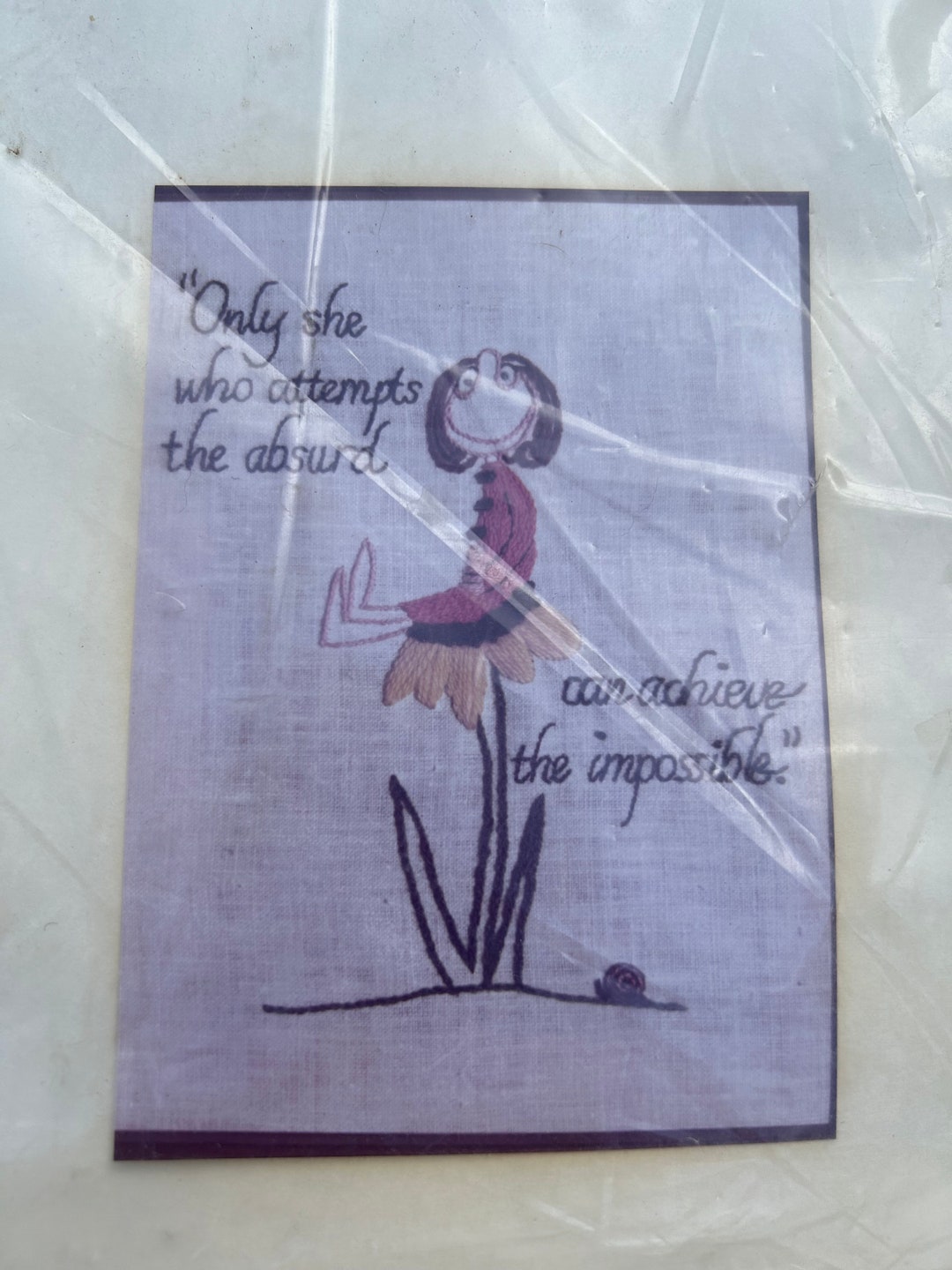 Vtg Cute Yarn Needlepoint Kit Pitcure Says only She Who Attempts the ...