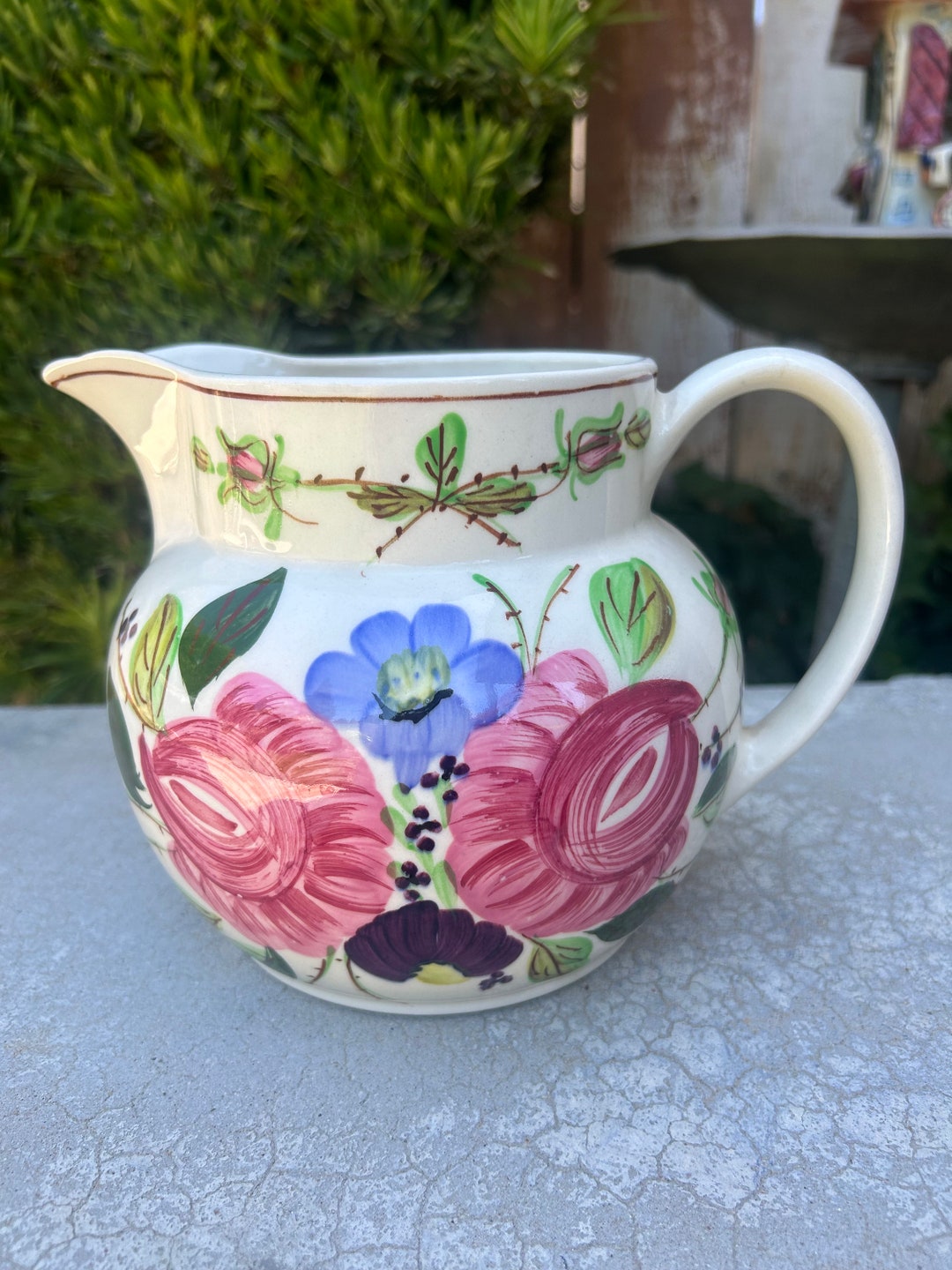 Vintage Blue Ridge Pitcher With Pretty Colorful Flowers - Etsy