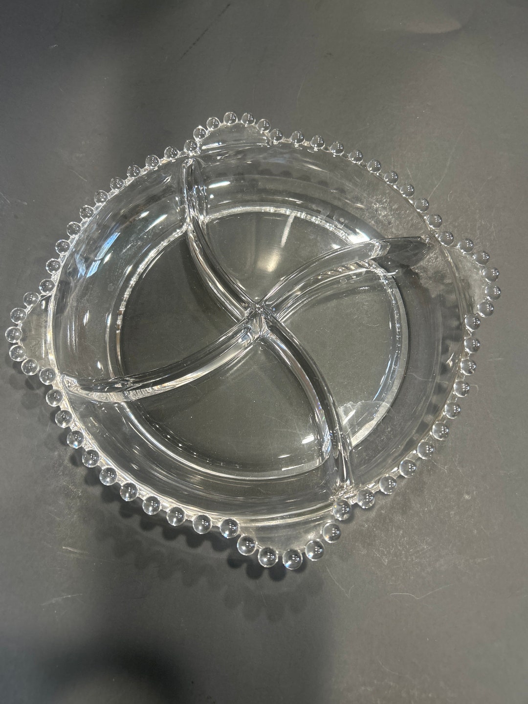 Vtg Imperial Glass Candlewick Pattern 8.5” 4 Part Divided Glass Relish ...