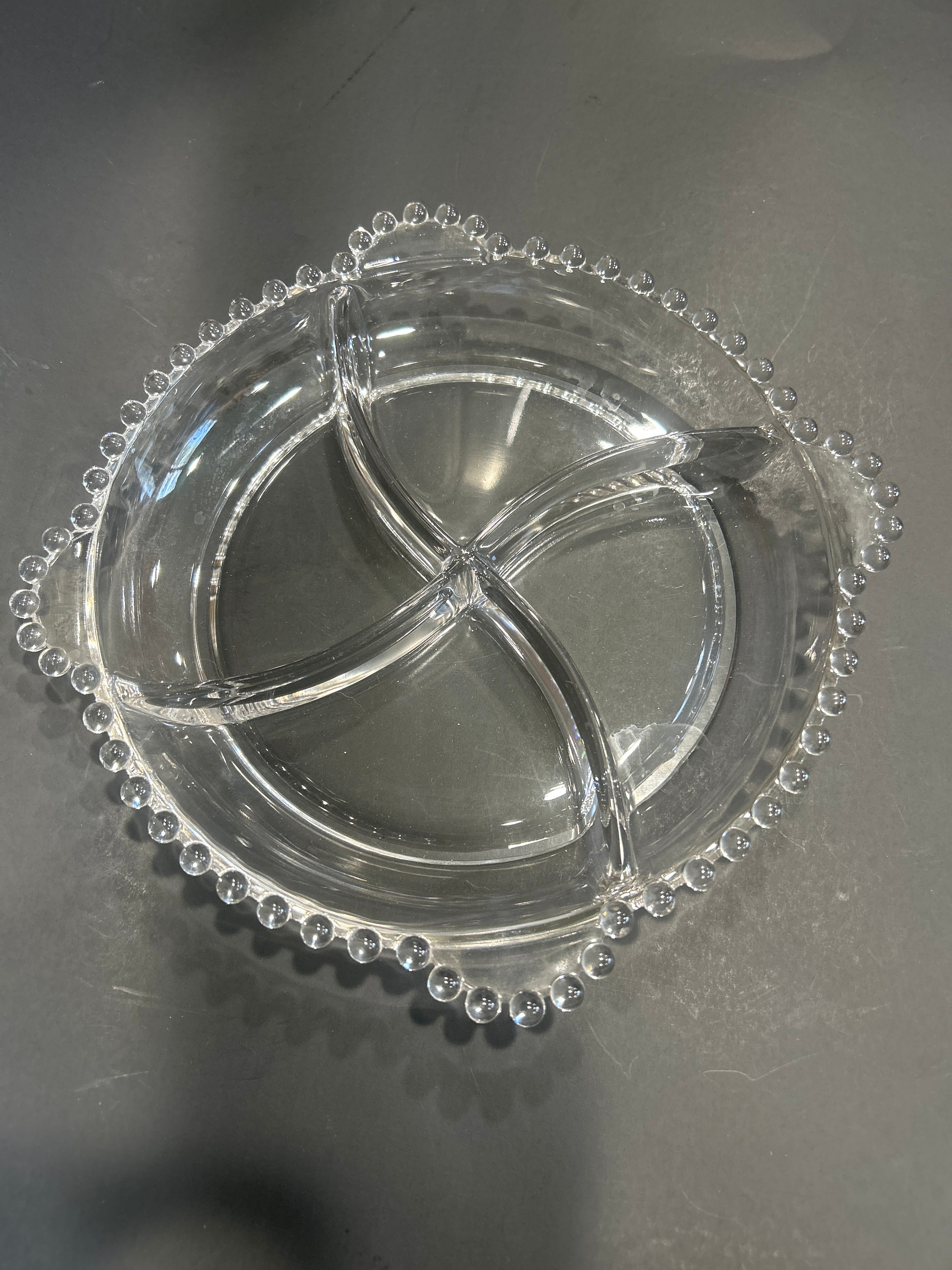 Vtg Imperial Glass Candlewick Pattern 8.5” 4 Part Divided Glass Relish ...