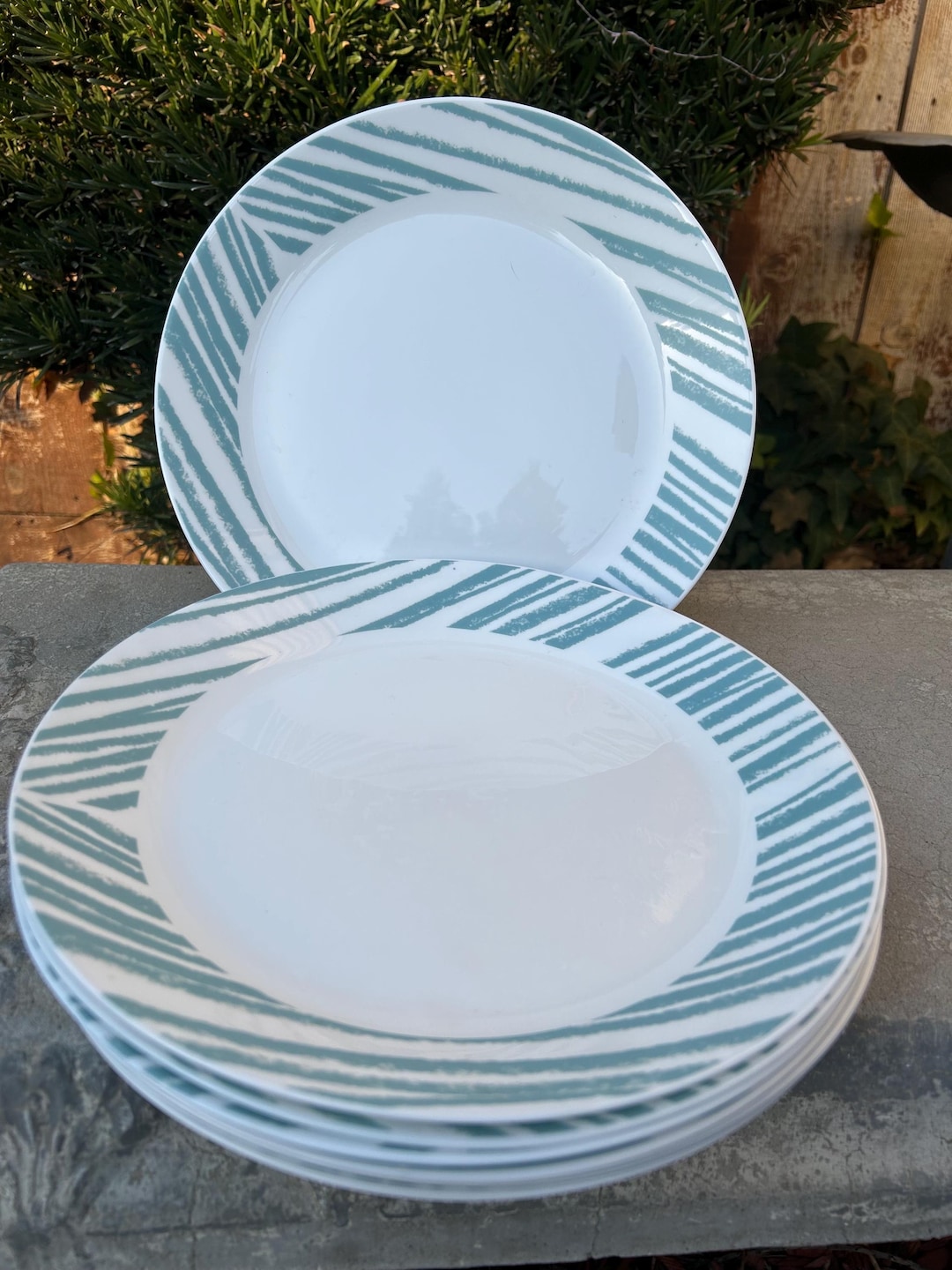 Corelle Everyday Expressions Geometrica Teal Lines 10” Dinner Plates ...