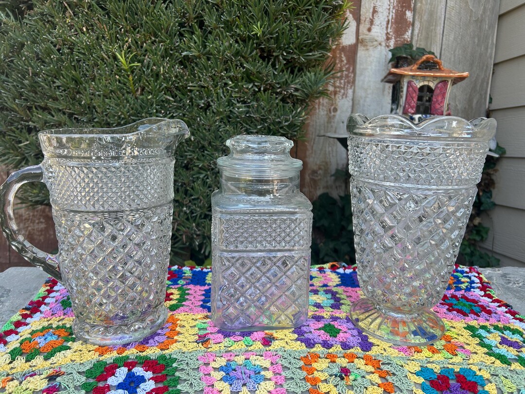 Vintage Anchor Hocking Wexford Pattern Glass Lot Vase,pitcher, and ...