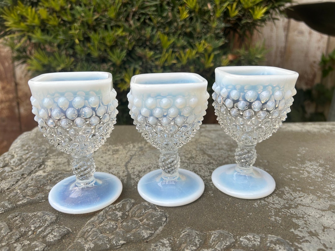 Three Fenton French Opalescent Hobnail Square Goblets - Etsy