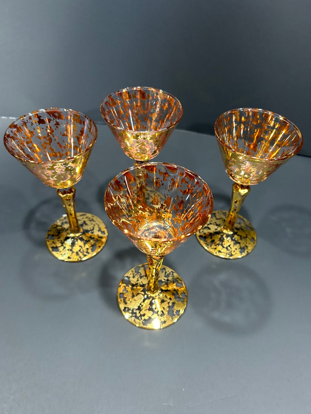 4 Vintage Mid Century 6 Gold Speckled 3oz Stemmed Liqueur Cordial ...